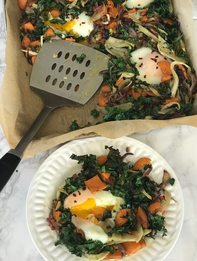 Sheet Pan Eggs and Veggie Hash - Debra Klein